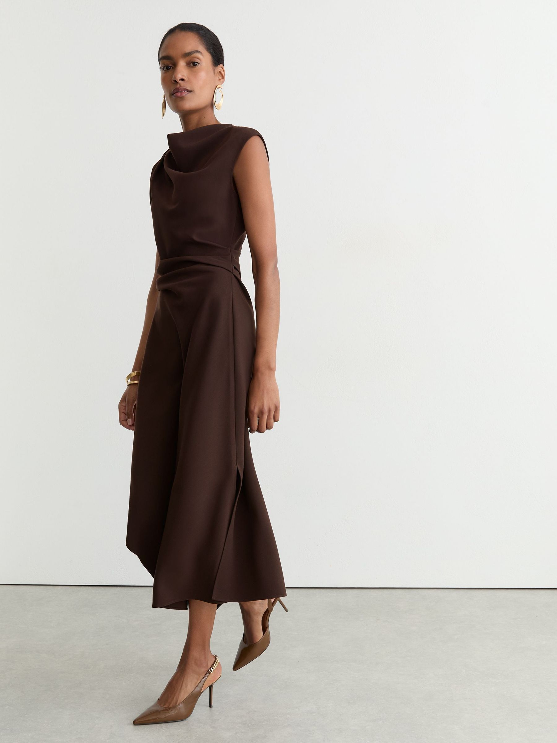 REISS REISS Camilla Gathered-Detail Draped Midi Dress